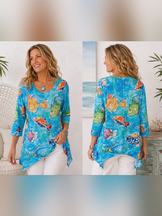 Leoma Lovegrove | Tops | Leoma Lovegrove Fish Print Asymmetrical Tunic ...
